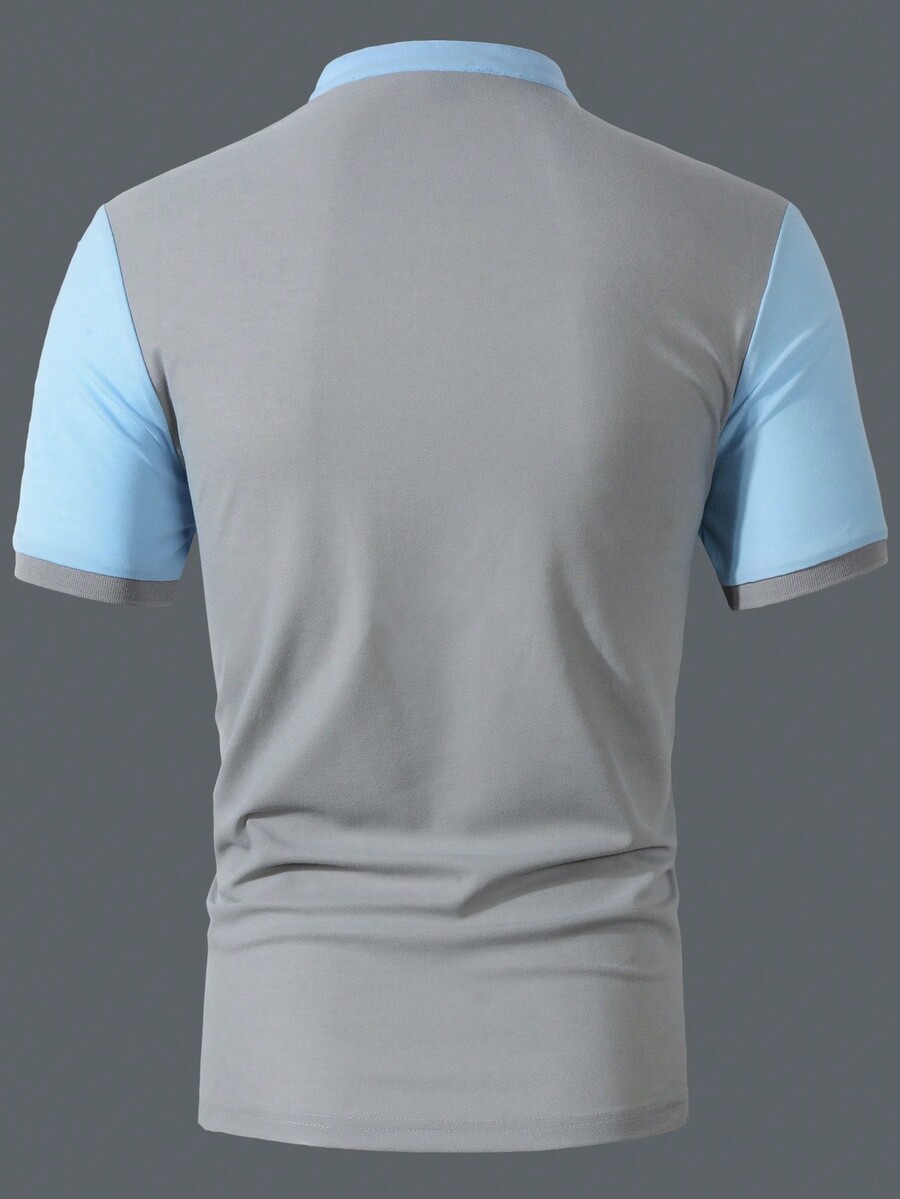 Manfinity Homme Men Fashionable Color Block Short Sleeve Half Button Collar Going Out Casual ...