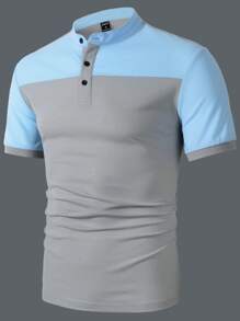 Manfinity Homme Men Fashionable Color Block Short Sleeve Half Button Collar Going Out Casual ...