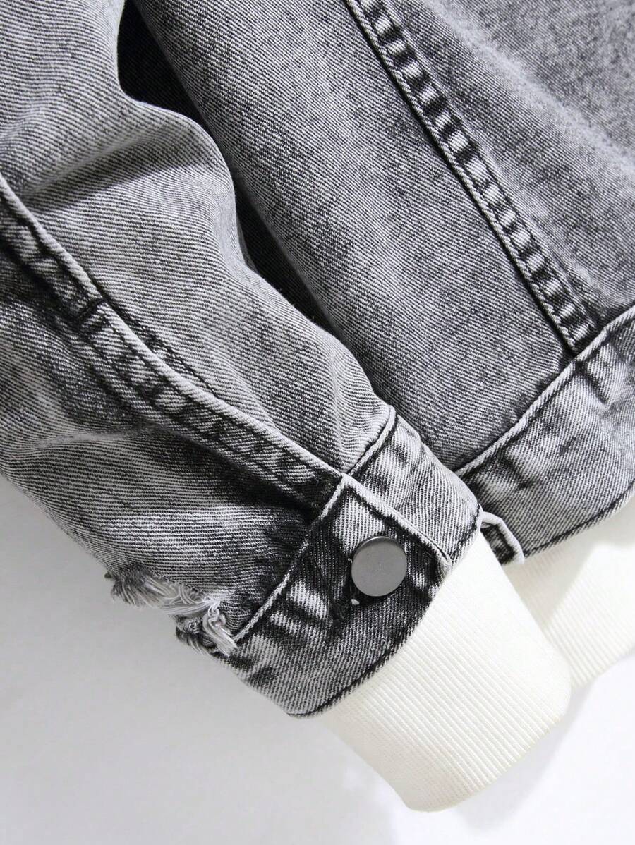 Manfinity EMRG Men Ripped Flap Pocket Denim Jacket Without Hoodie ...
