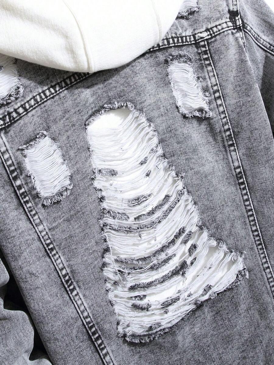 Manfinity EMRG Men Ripped Flap Pocket Denim Jacket Without Hoodie ...