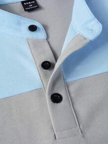 Manfinity Homme Men Fashionable Color Block Short Sleeve Half Button Collar Going Out Casual ...