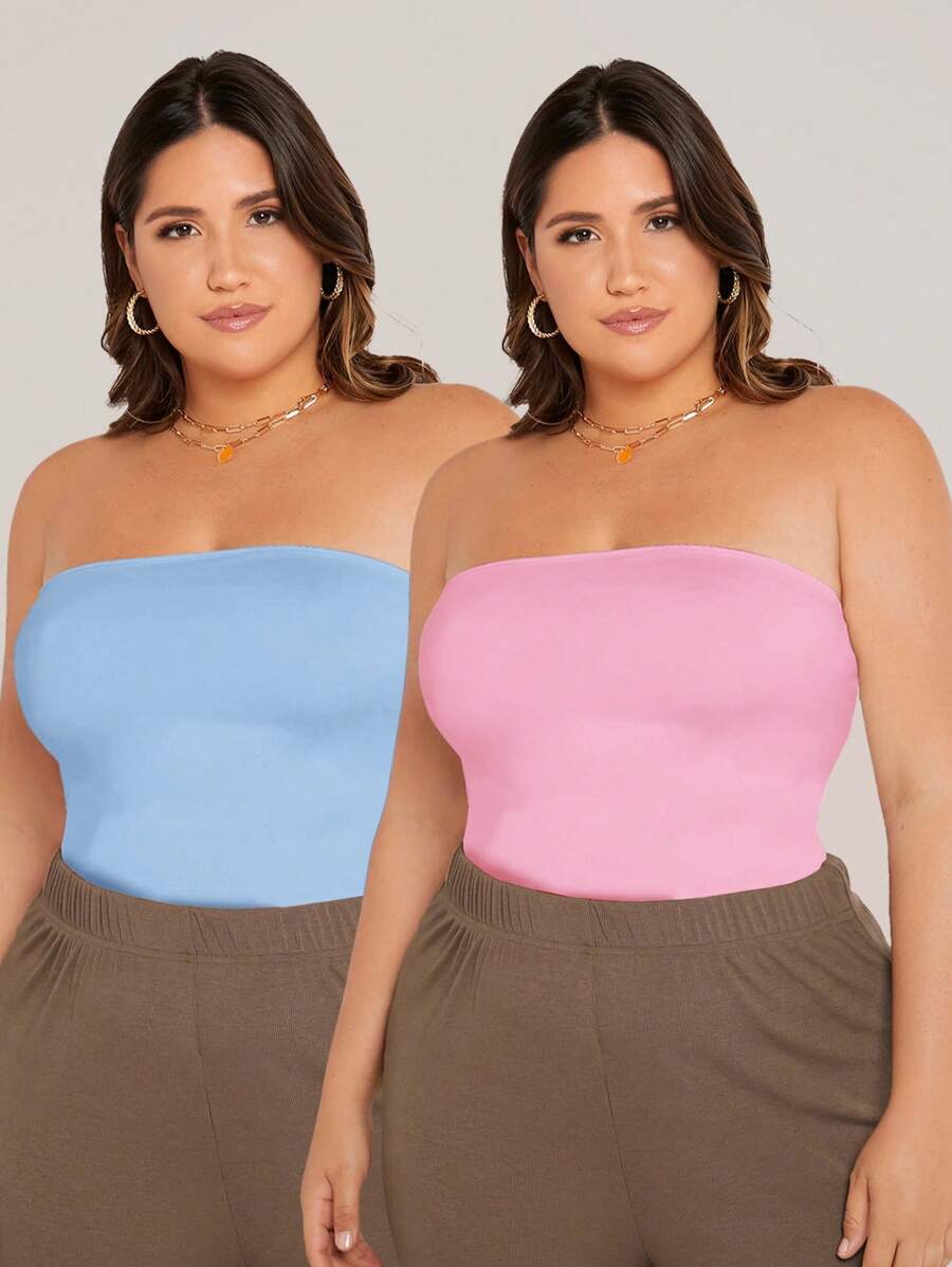 SHEIN EZwear 2pcs Plus Size Women's All-Match Strapless Tight-Fitting ...