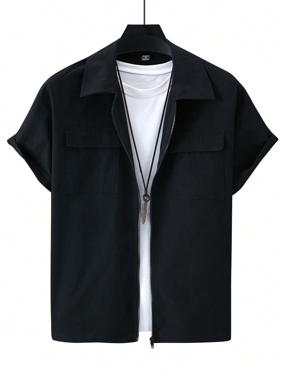 Manfinity Hypemode Men's Summer Solid Color Workwear Zipper Front Short ...