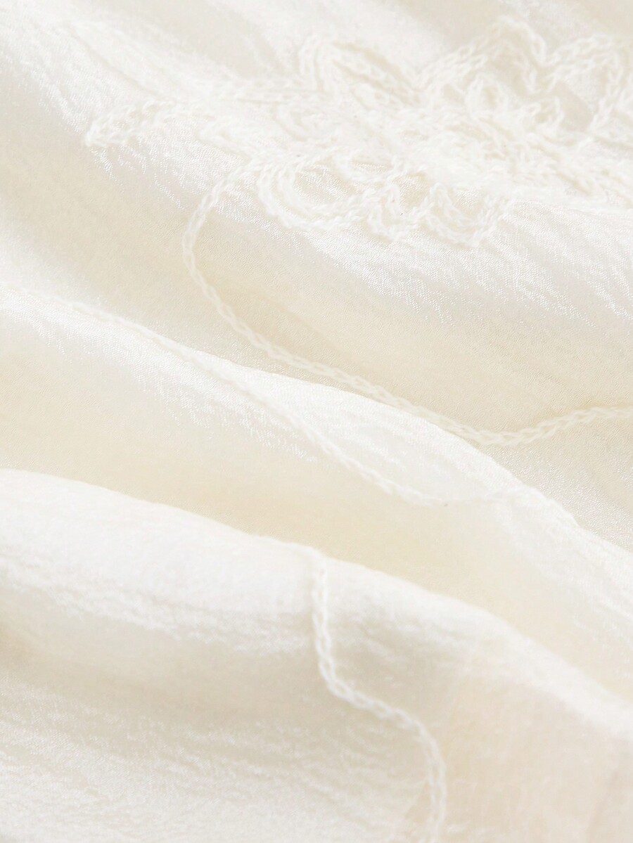 SHEIN MOD Creamy Beige Organza Ribbon Embroidered Mesh Texture Bowknot ...