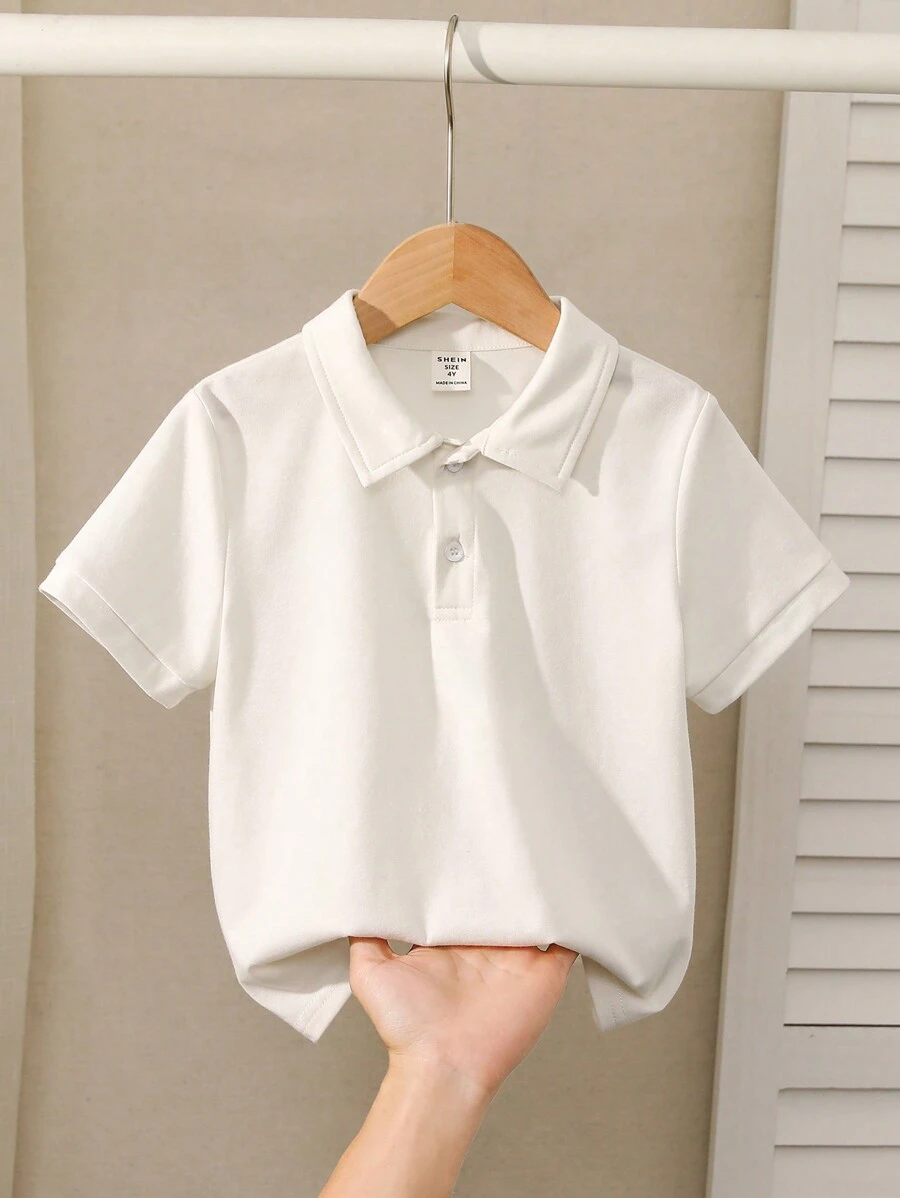 SHEIN Young Boy Slim Fit Solid Color Knitted Short Sleeve Polo Shirt ...