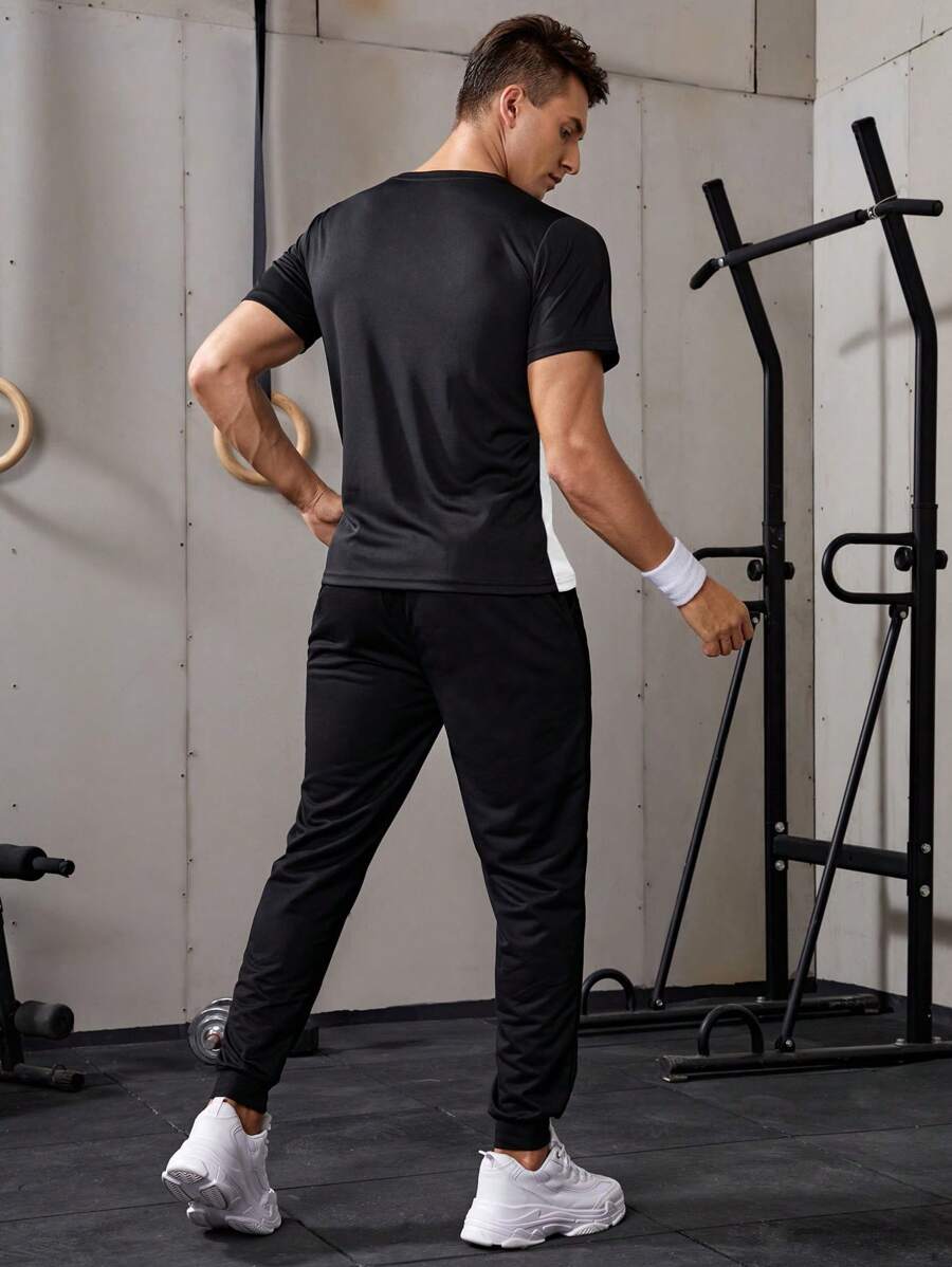 Manfinity Fitness Men's Color Block Minimalist Printed Short Sleeve And ...