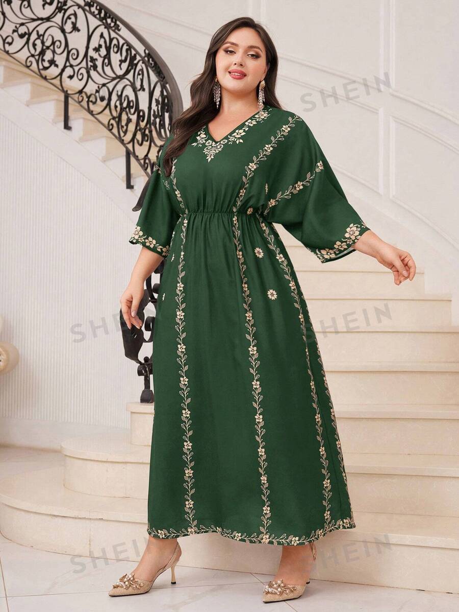 SHEIN Modely Plus Size Vestido elegante de mangas morcego com cintura ...