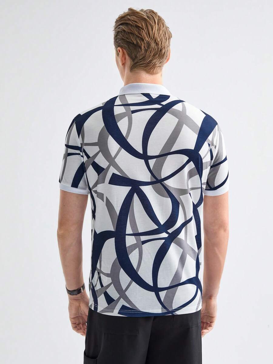 Manfinity ModaGents Men's Slim Fit Knitted Short Sleeve Printed Casual Polo Shirt | SHEIN USA