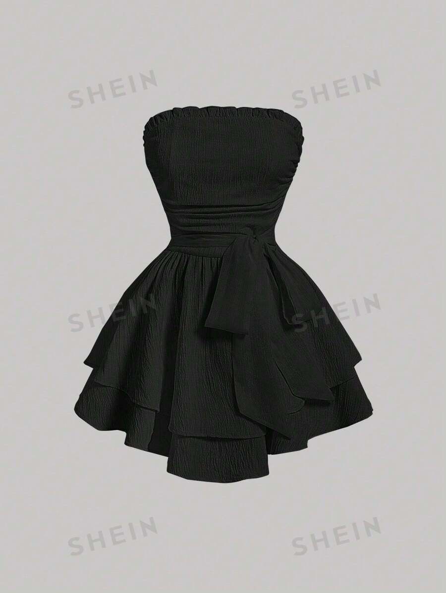 SHEIN MOD Ladies Simple Solid Color Daily Strapless Dress | SHEIN UK