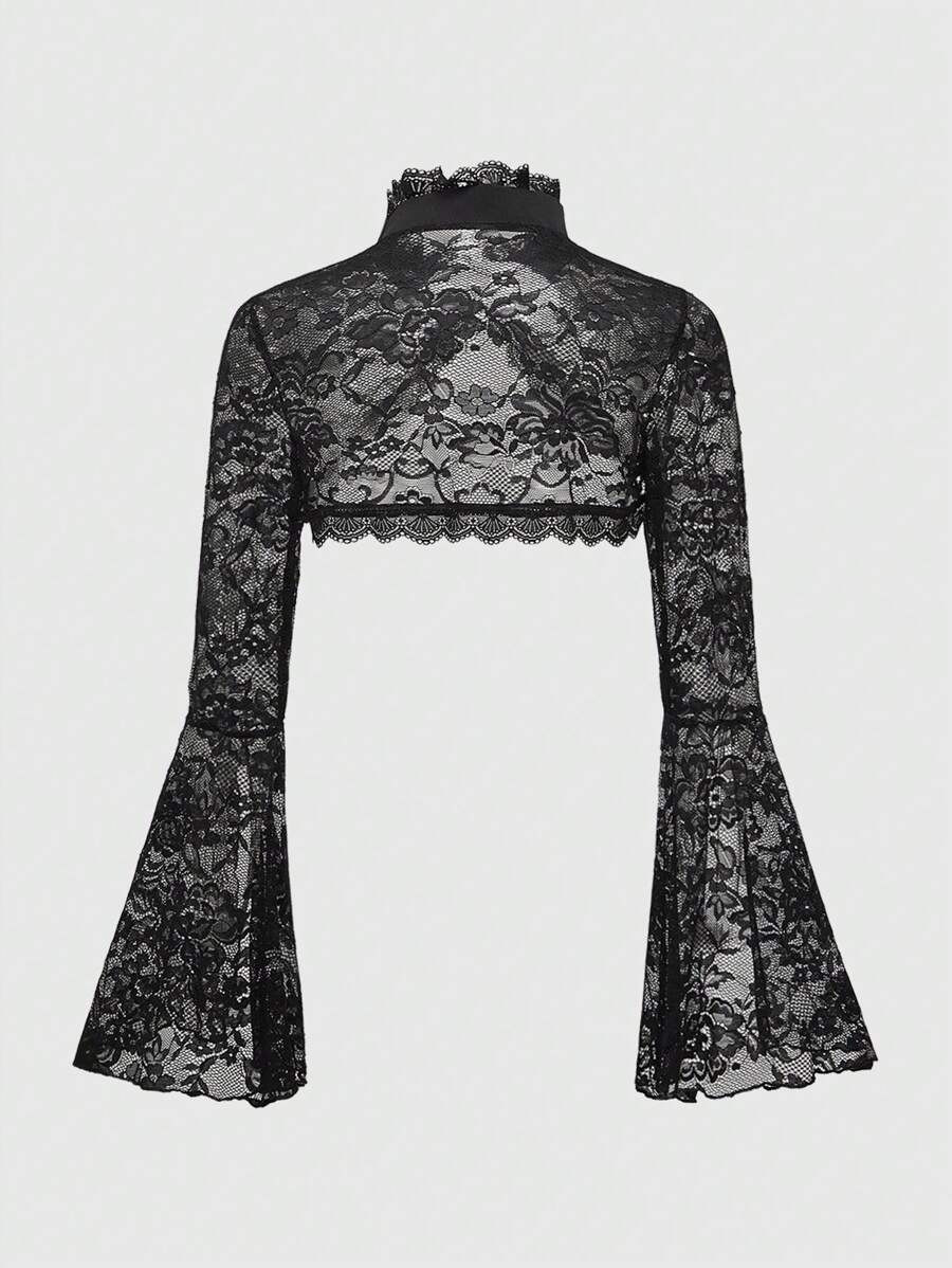 ROMWE Goth Plus Size Gothic Lace Panel Open Front Cardigan With Bell Sleeves for Sale Australia ...
