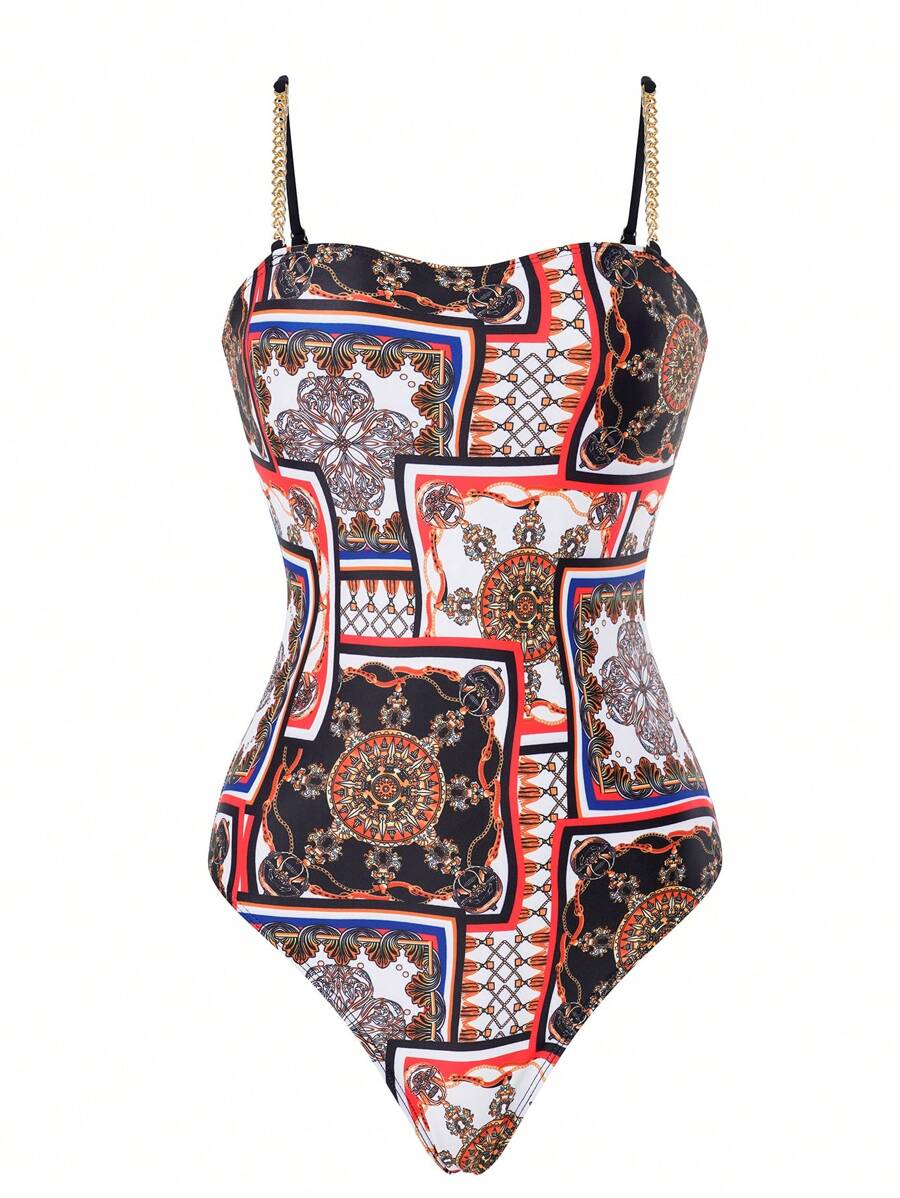 SHEIN Swim Oasis Vintage Print Beachwear Set For Women: One-Piece ...