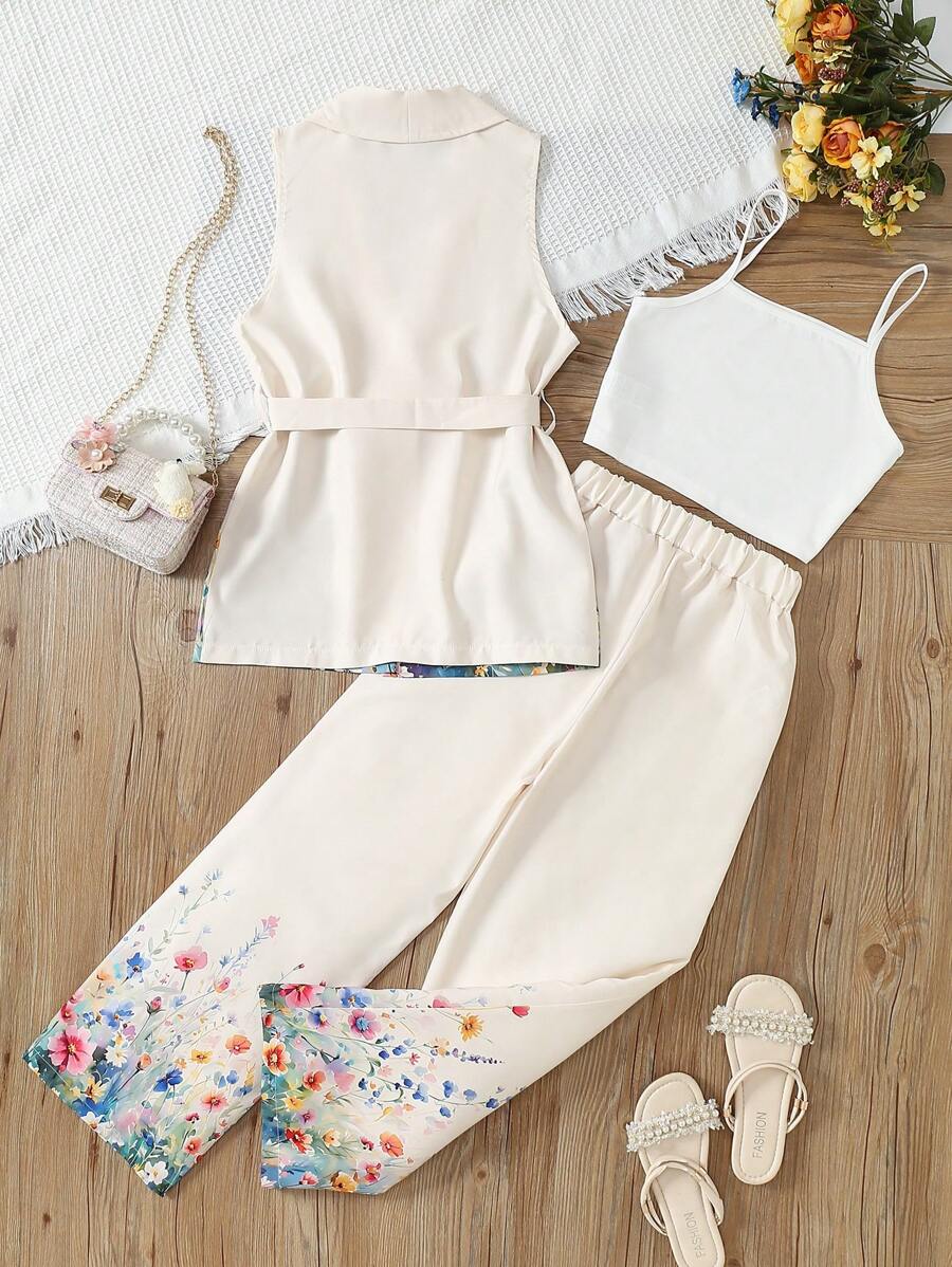 Tween Girl Three-Piece Suit Including Vest, Suitable For Birthday ...