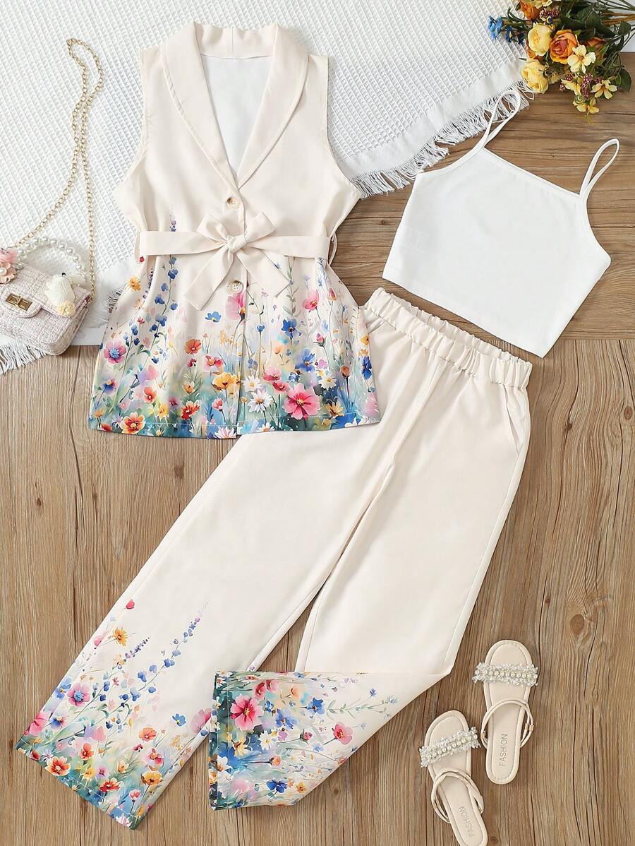 Tween Girl Three-Piece Suit Including Vest, Suitable For Birthday ...