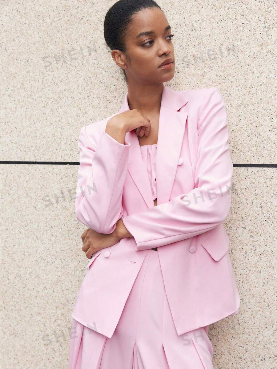 SHEIN BIZwear Americana rosa para mujer con cuello jaspeado y mangas ...