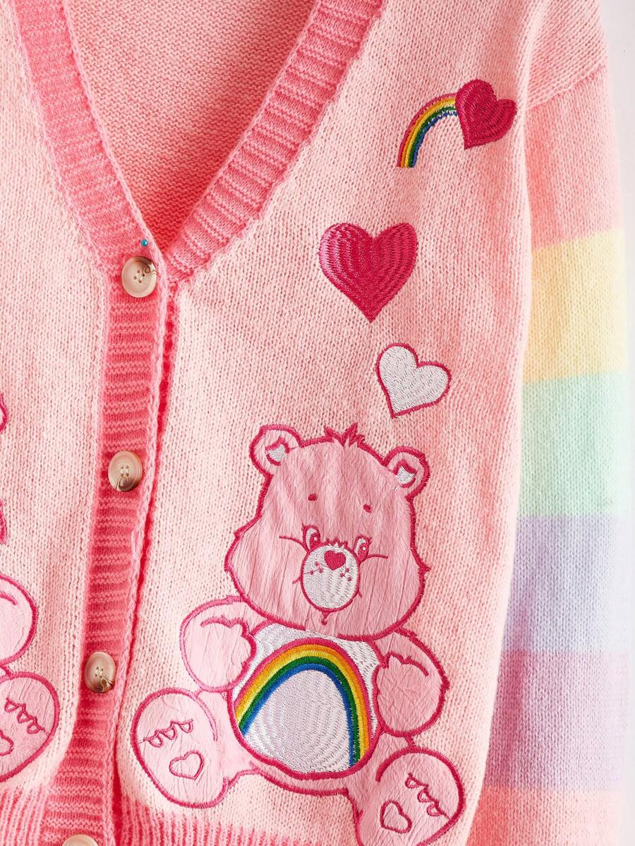 ROMWE X Care Bears Bear Patch Embroidered Colorful Sleeves Cute Romantic Plus Size Sweater ...