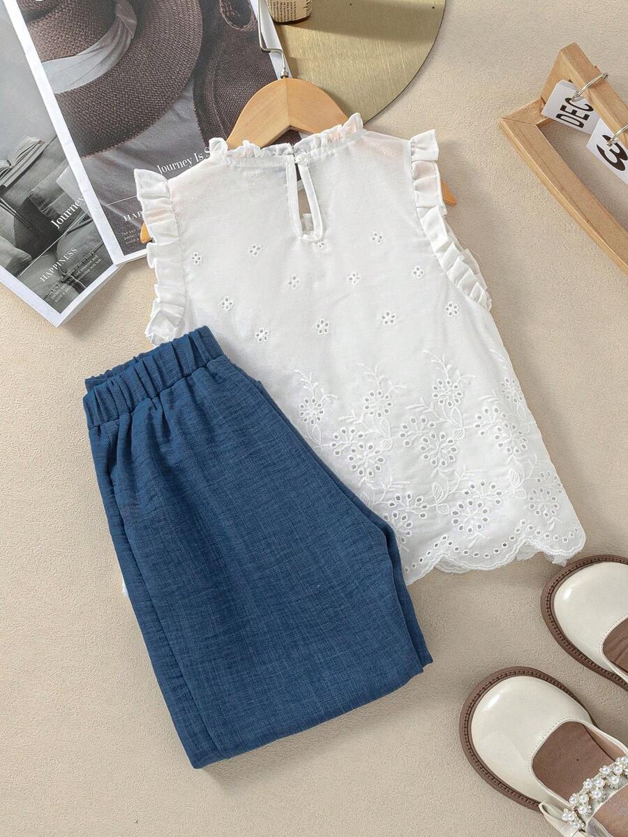 SHEIN Genkimix Kids Conjunto de Top sem manga com babados para menina ...