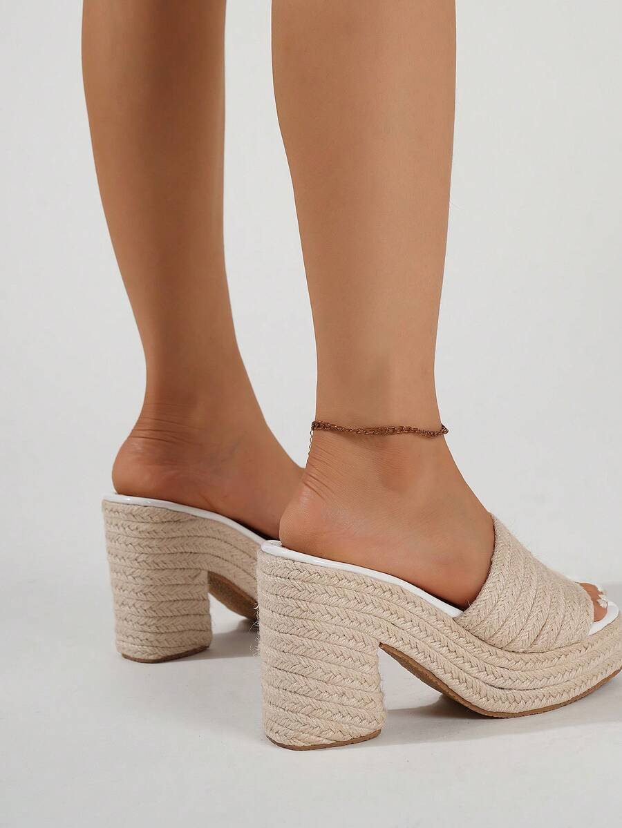 Ladies' Rope Wedge Platform Sandals, Open Toe Ankle Strap Summer ...