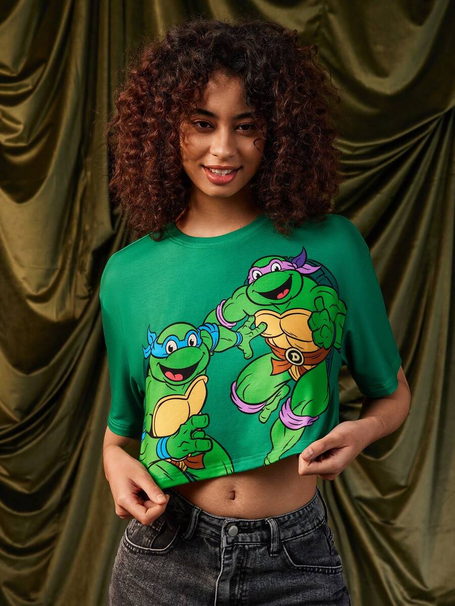 TEENAGE MUTANT NINJA TURTLES X SHEIN Women's Casual Cartoon Printed ...