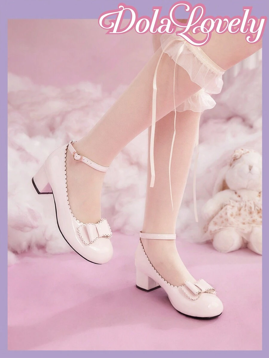 Dola Lovely 2024 New Pink Bow Decorated Vintage Brock Lace Lolita Round Toe High Heel Princess ...