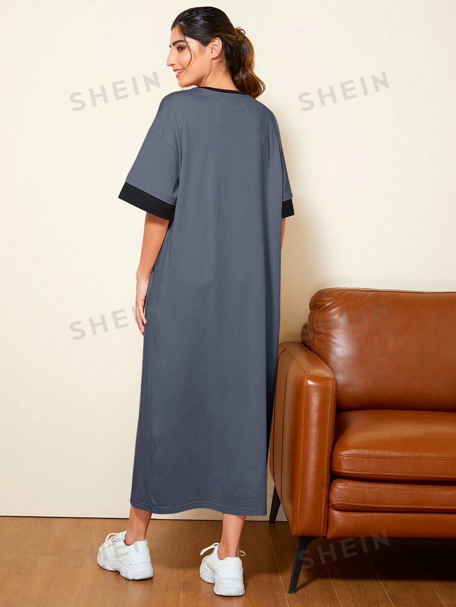 SHEIN Mulvari Women's Color Block Trim Round Neck Summer Casual Dress ...