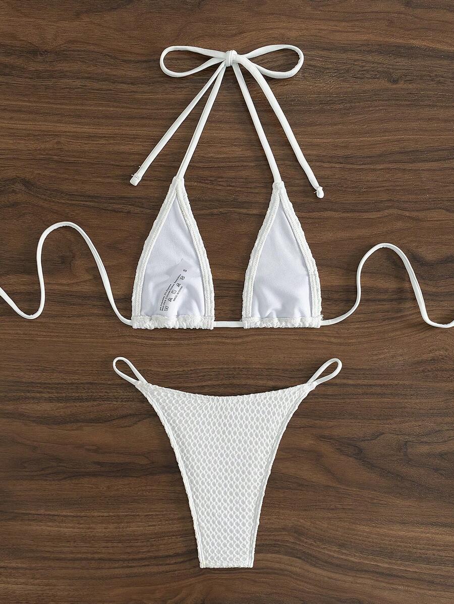 SHEIN Swim Women's Summer Beach Solid Color Texture Micro Triangle Bikini Swimwear Set | SHEIN UK