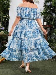 SHEIN SunnyBelle Plus Size Women's Vacation Tiered Ruffle Dress With ...