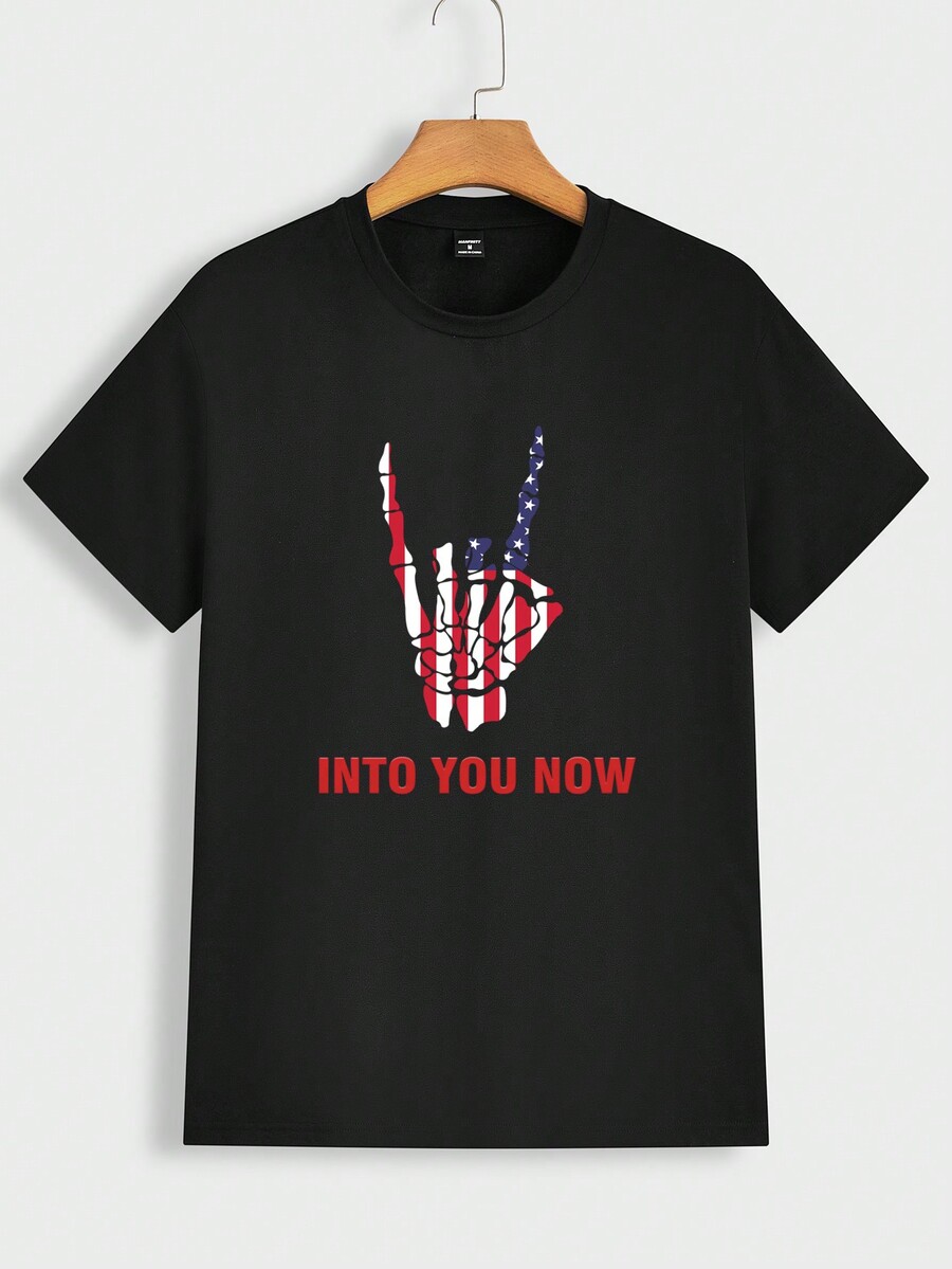 Manfinity Homme Manfinity Homme Independence Day Couple's Black T-Shirt ...