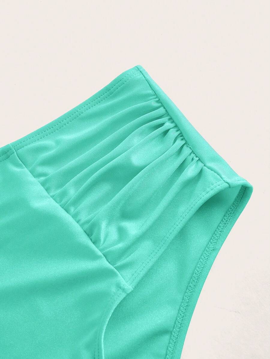 Shein Swim Summer Ladies Solid Color Criss Cross Halter Neck Bikini Set