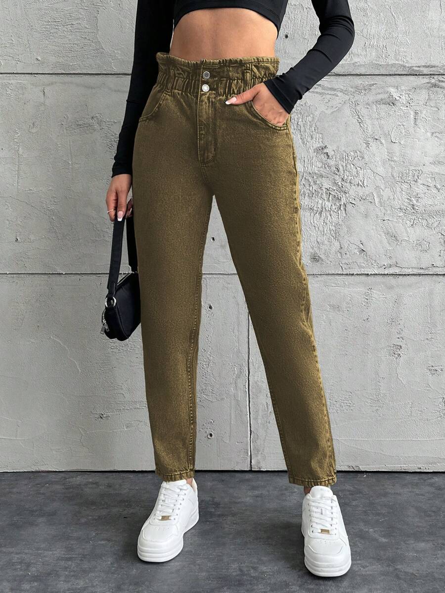 Paper Bag Waist Denim Pants | SHEIN USA
