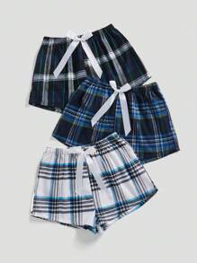 3pcs Casual Plaid Shorts Set Women Home Wear Bottoms Sleep Shorts ...