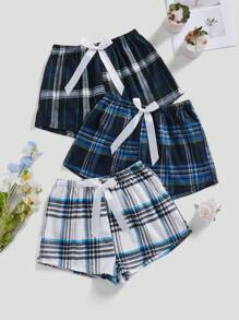 3pcs Casual Plaid Shorts Set Women Home Wear Bottoms Sleep Shorts ...