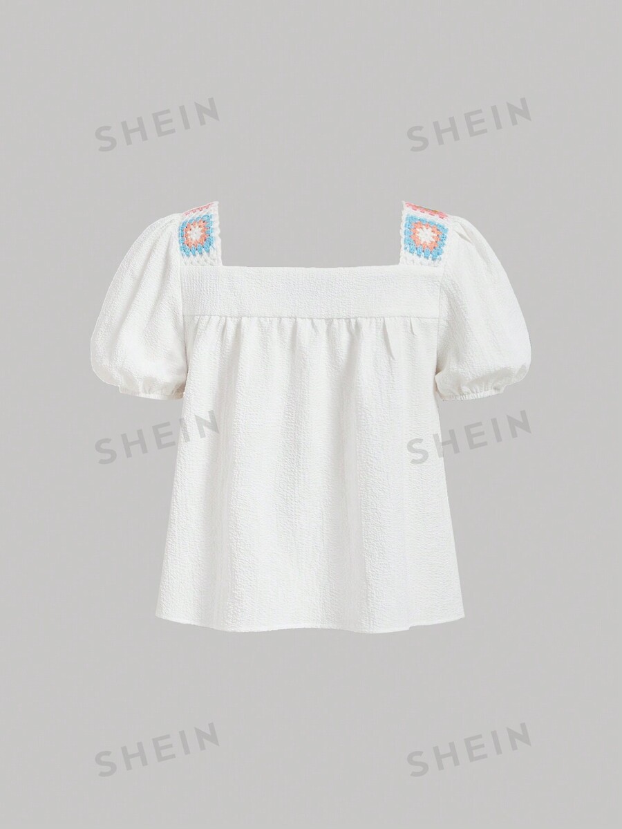 SHEIN MOD Top curto de verão branco com manga bolha e decote quadrado ...