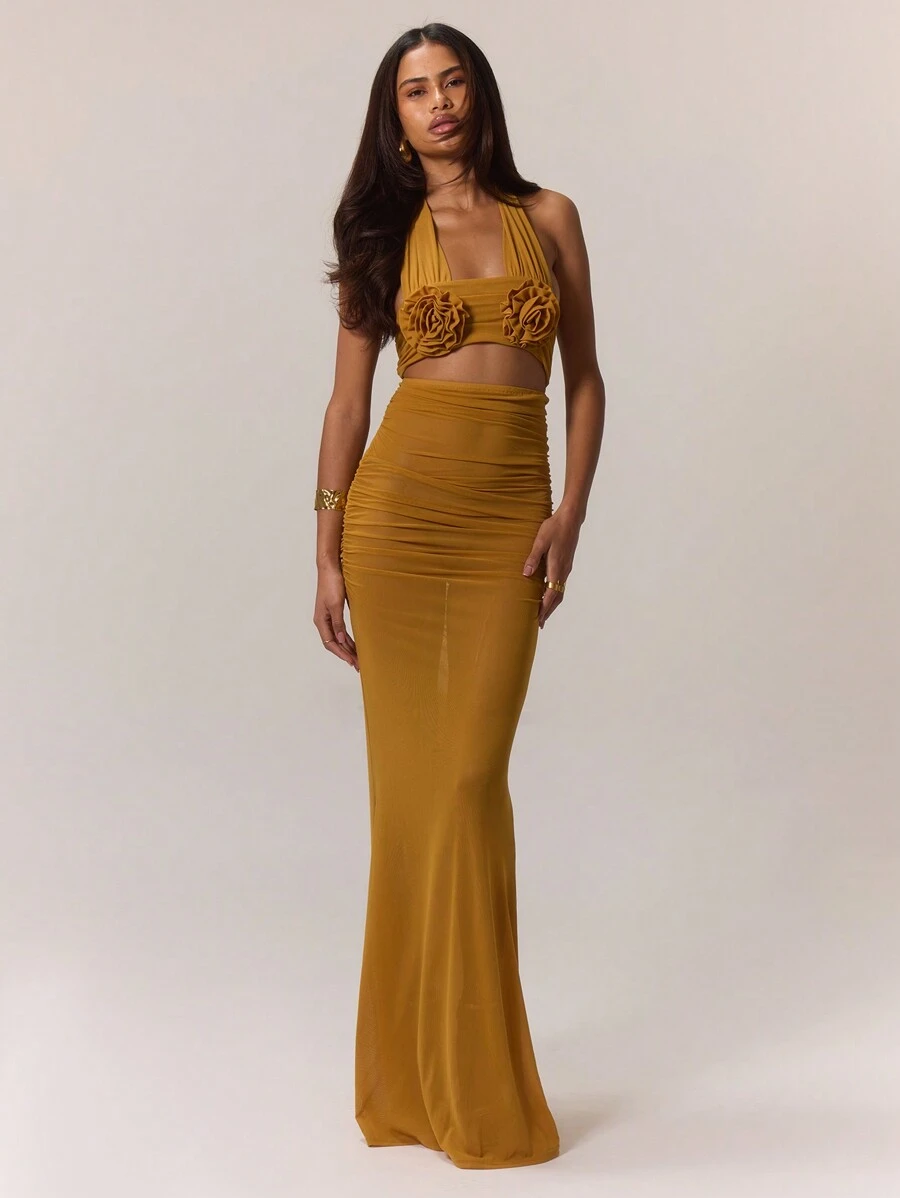 MUSERA แม็กซี่เดรสลายดอกไม้ตาข่าย | SHEIN TH