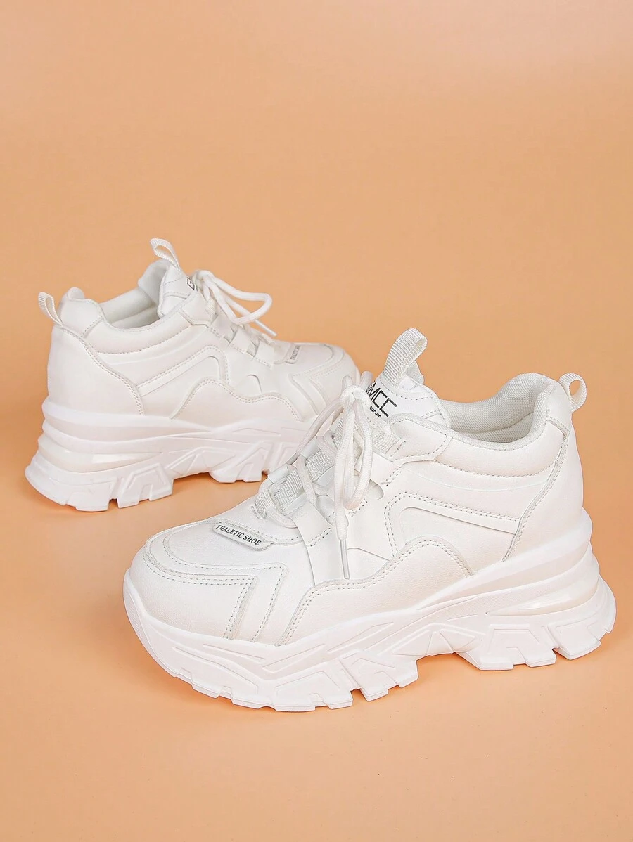 Women's White Platform Sneakers With Wedge Heels, Casual Sports Shoes ...