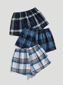 3pcs Casual Plaid Shorts Set Women Home Wear Bottoms Sleep Shorts ...