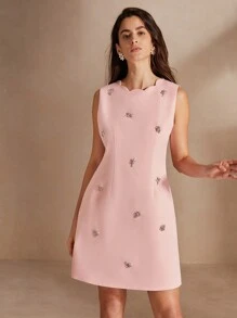 Anewsta Women's Sleeveless Round Neck Embroidery Elegant Summer Dress | SHEIN UK