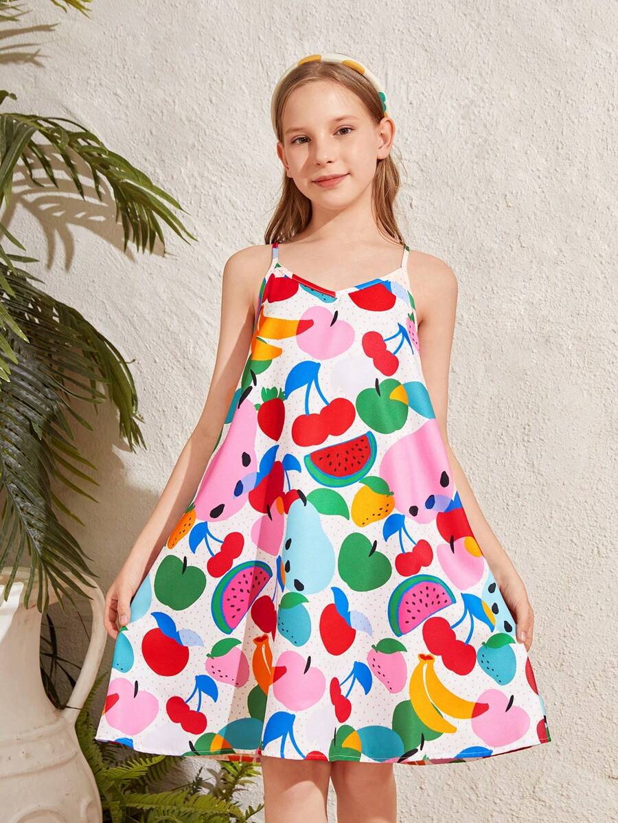Tween Girl Loose Fit Floral Patterned Spaghetti Strap Midi Dress, For ...