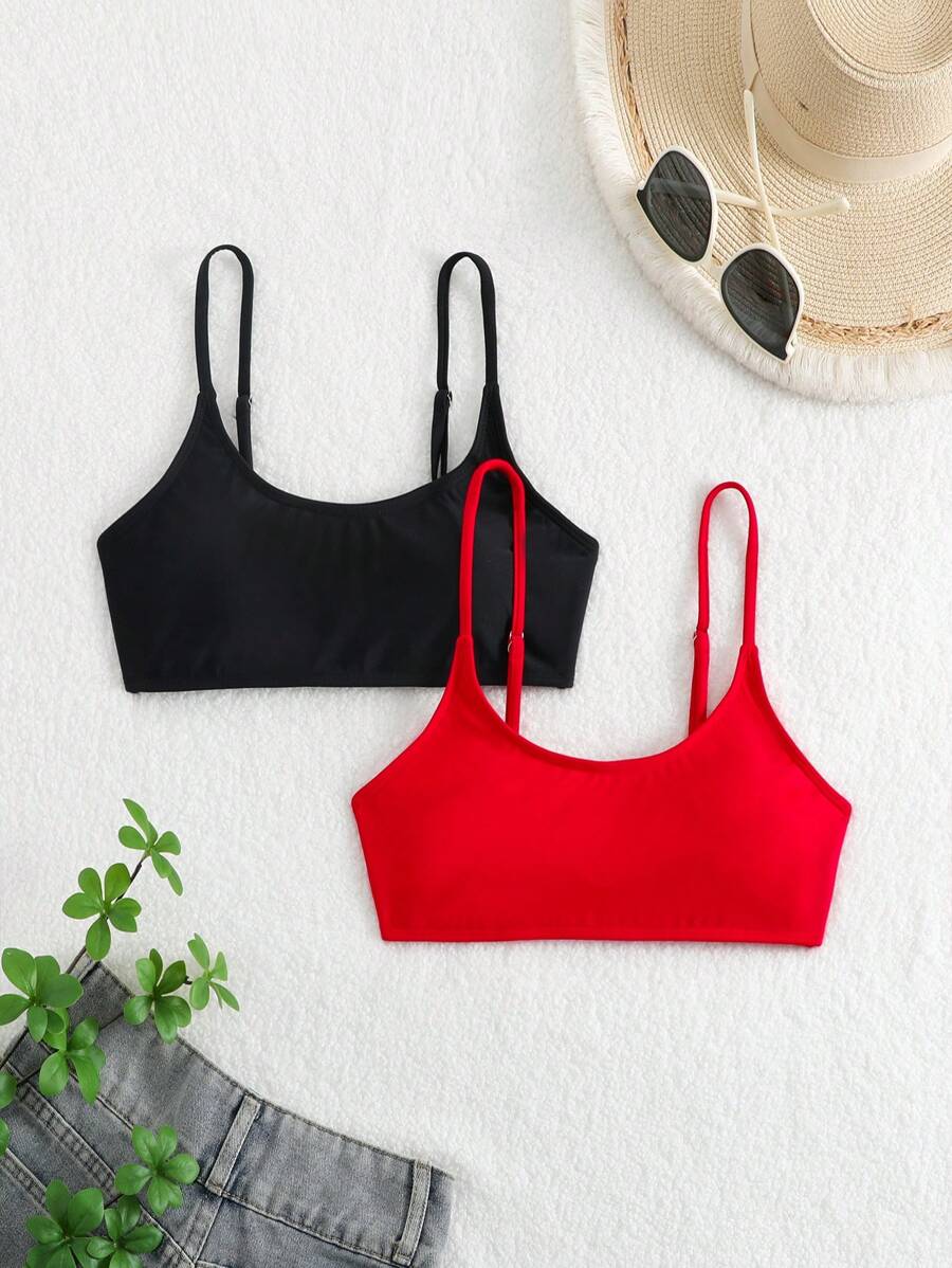 SHEIN Swim Women's Solid Color Simple Daily Swimwear Top (Set Of 2 ...