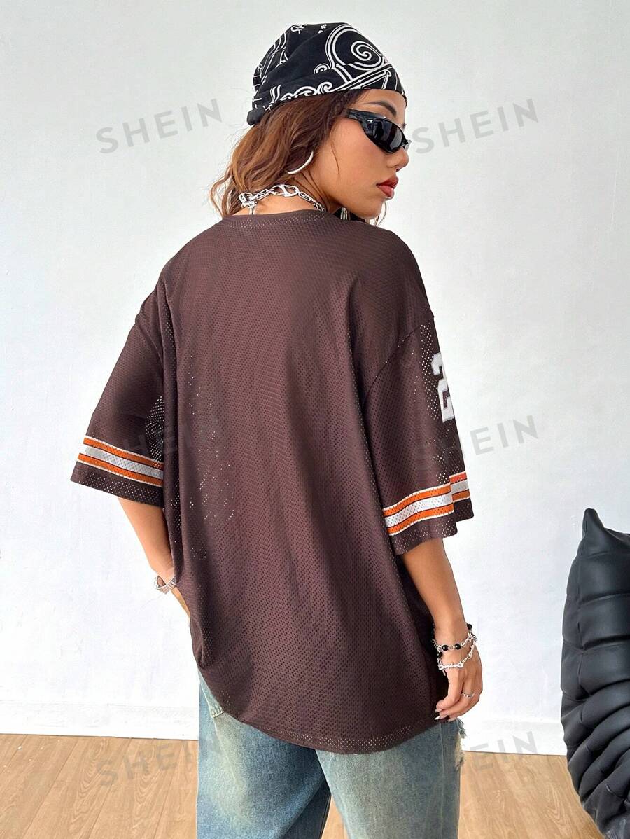Shein Coolane Womens Summer Drop Shoulder V Neck Football Jersey T
