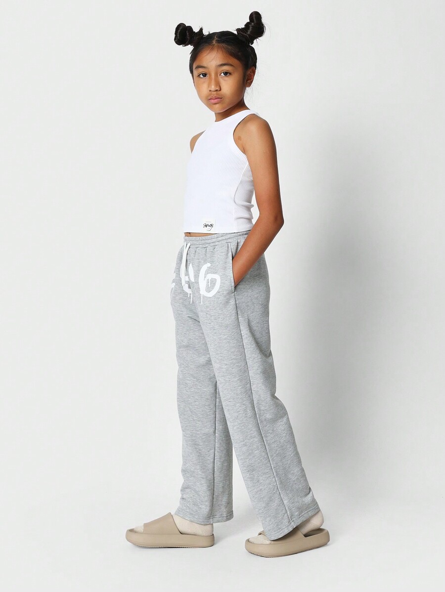 SUMWON Tween Girls Ribbed Tank And Flared Jogger With Front Print 2 ...