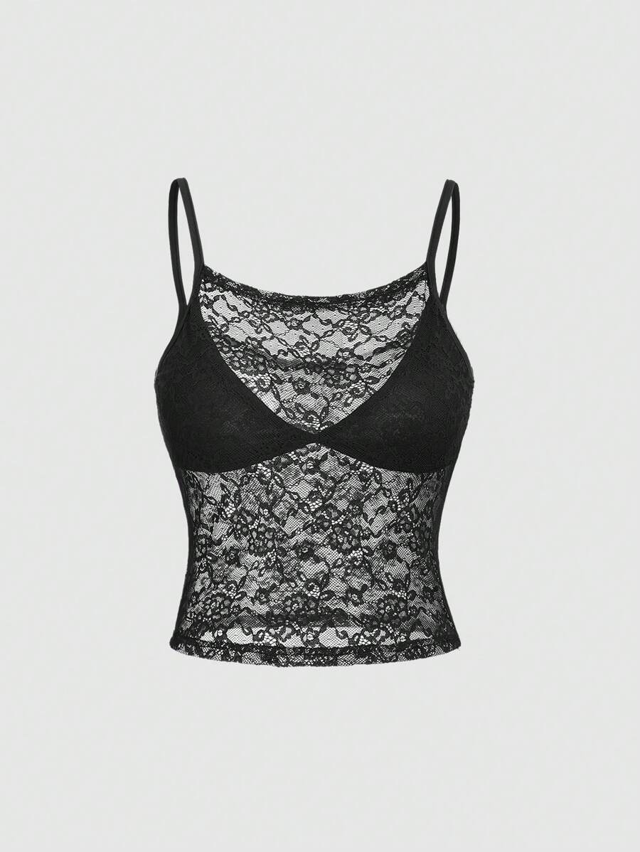 SHEIN ICON Women's Solid Color Lace Patchwork Summer Camisole With Thin ...