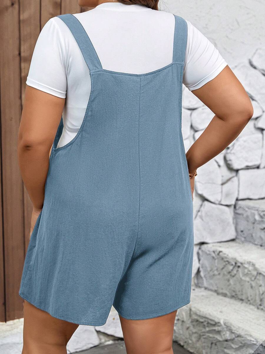SHEIN LUNE Plus Size Women's Solid Color Double Pocket Casual Overall ...
