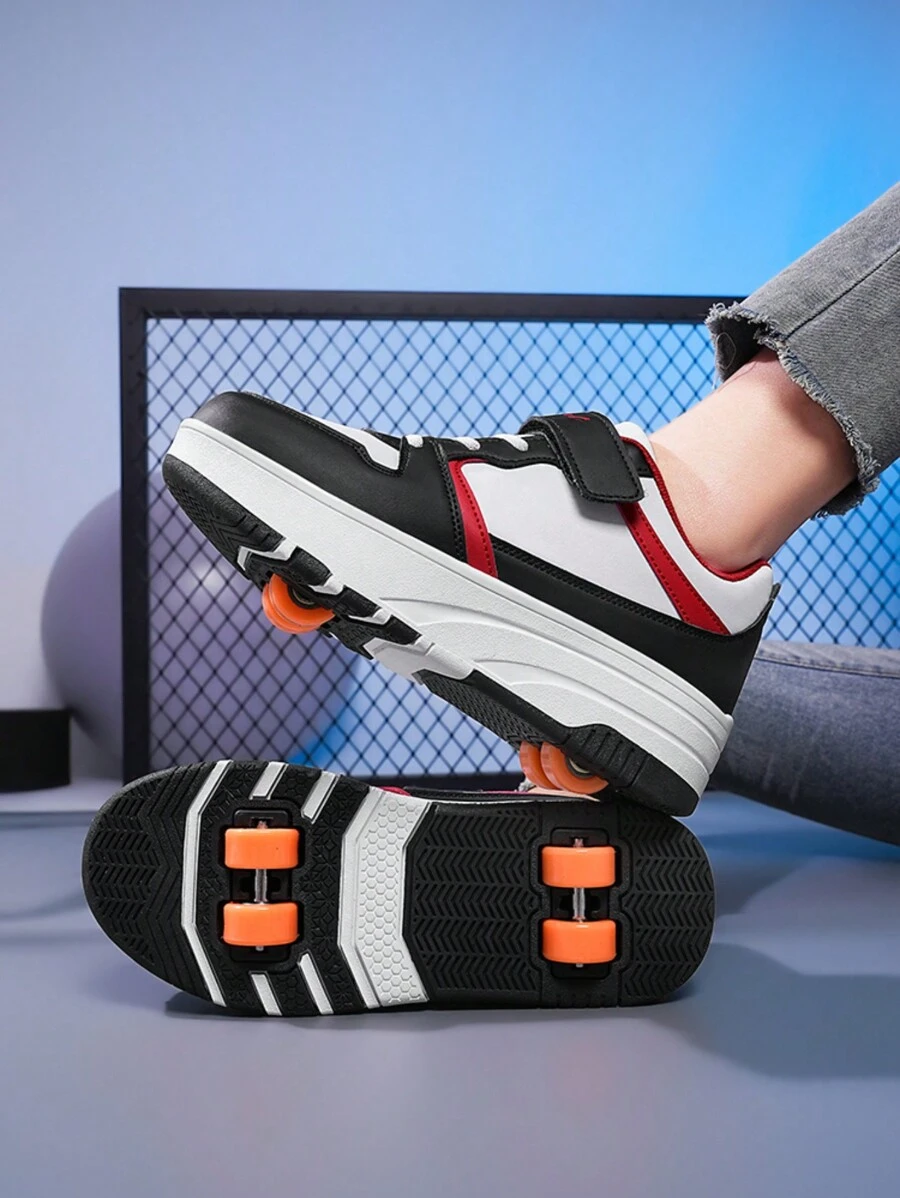 Teenagers' Color Block Hoop & Loop Sneakers Roller Skate Shoes | SHEIN USA