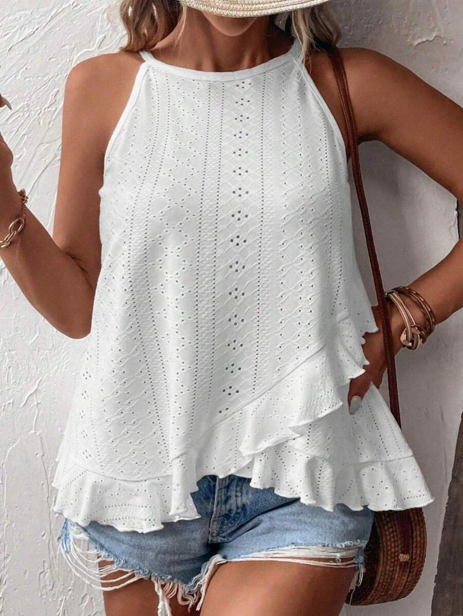 SHEIN LUNE Plus Size Hollow Out Embroidered Criss Cross Wrap Cami Top ...