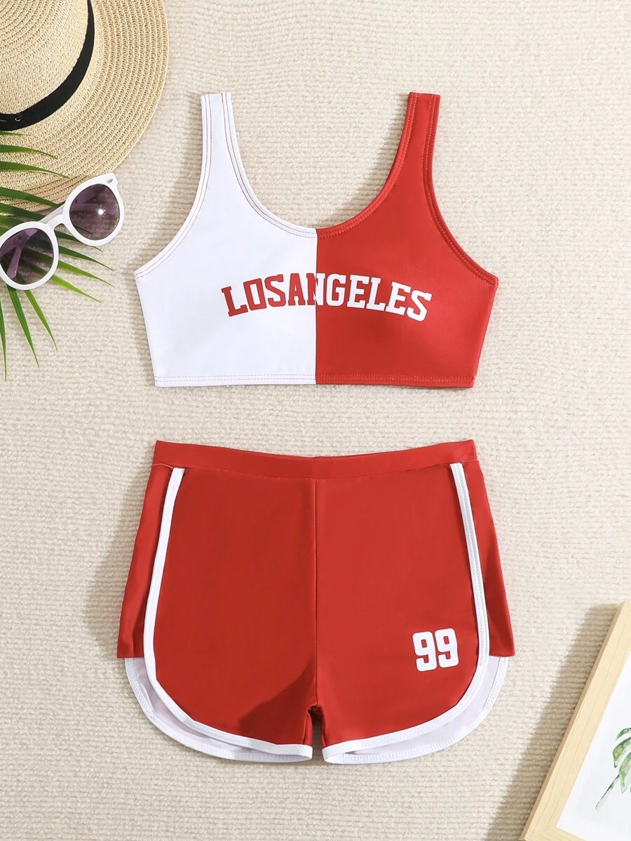 Conjunto de biquíni com estampa de letras Tween Girl e acabamento ...