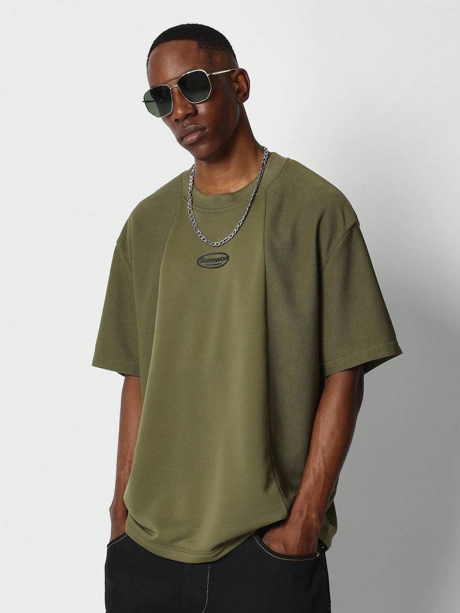 SUMWON Loop Back Tee With Reverse Panel Detail And Print | SHEIN South ...