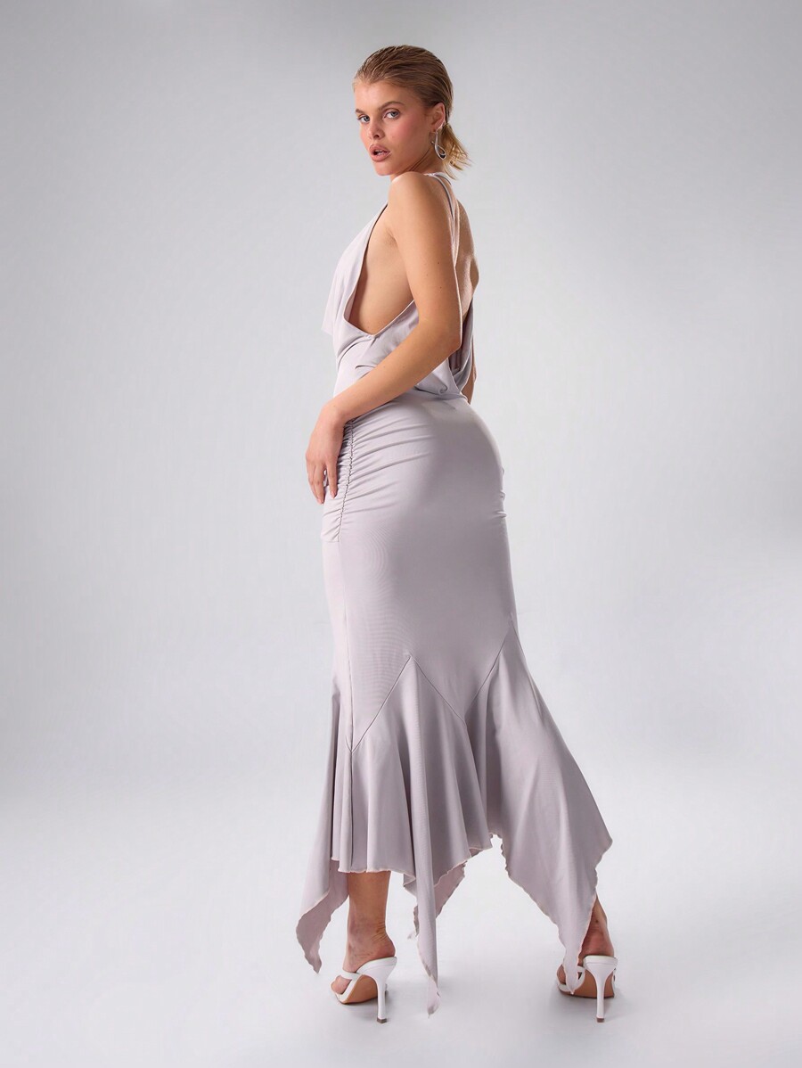 MUSERA Greek Goddess Costume Slinky Ruched Cowl Neck Maxi Dress Elegant ...