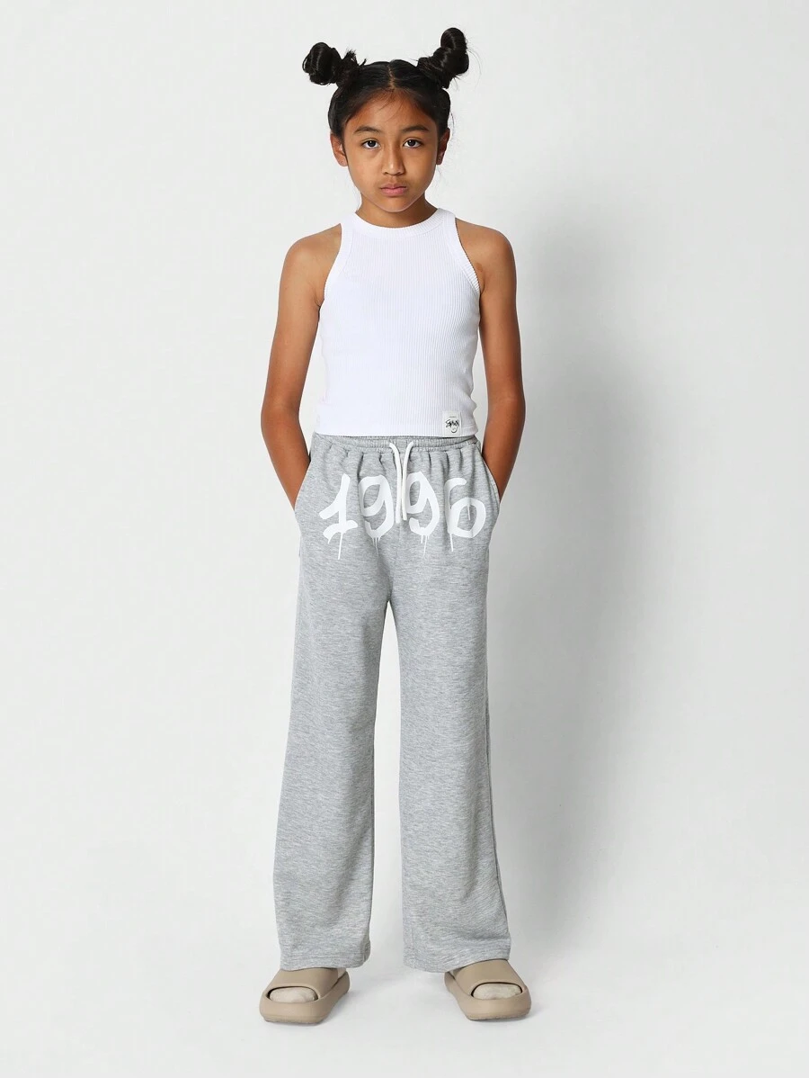 SUMWON Tween Girls Ribbed Tank And Flared Jogger With Front Print 2 ...