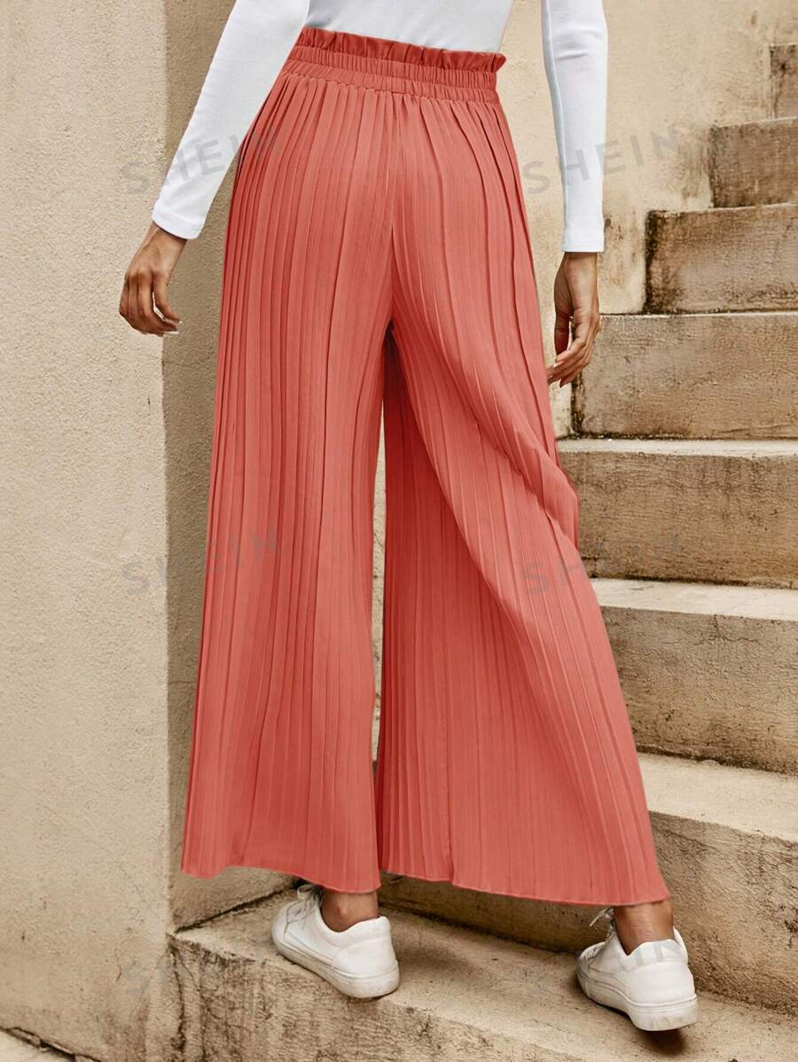 SHEIN Frenchy Full Print Paper Bag Waist Wide Leg Casual Trousers Back ...
