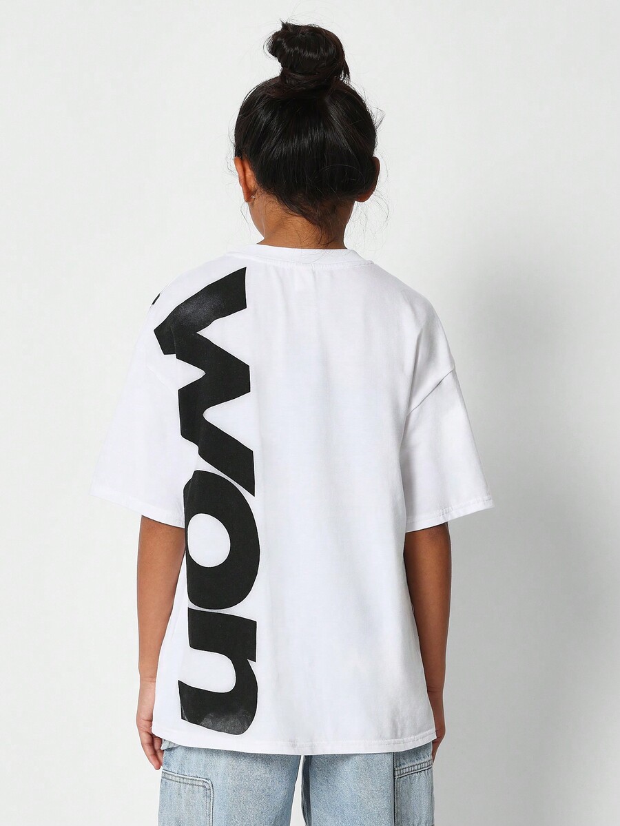 SUMWON Unisex oversized fit T-shirt voor kinderen, met print op de voor ...